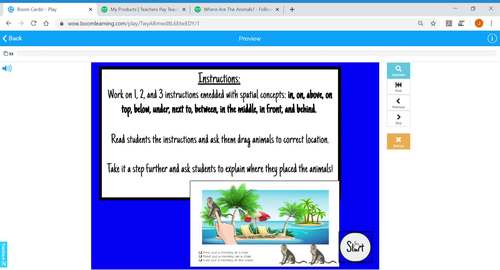 Animal Prepositions Boom Cards- Following Spatial Instructions | TPT