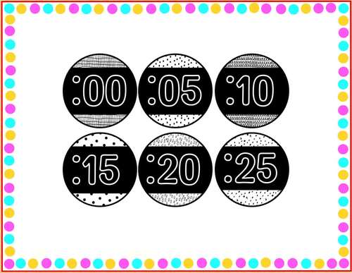 Editable Black and White Clock Numbers Display, Clock Numbers, Time Cards