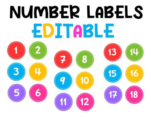 Printable Bright Number Labels, Calendar Number Labels, Locker Numbers
