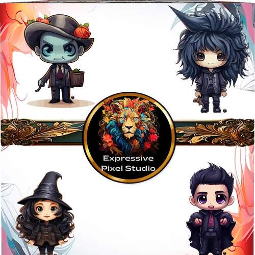 Halloween Cute Spooky Characters Clipart Set- 67 PNG- Transparent