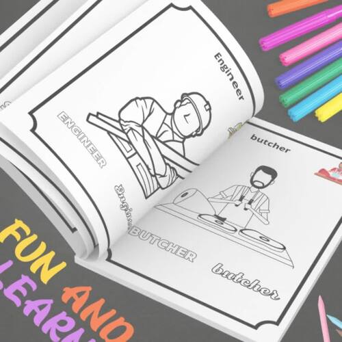 Coloring book for kids, kids coloring pages, professions coloring sheets