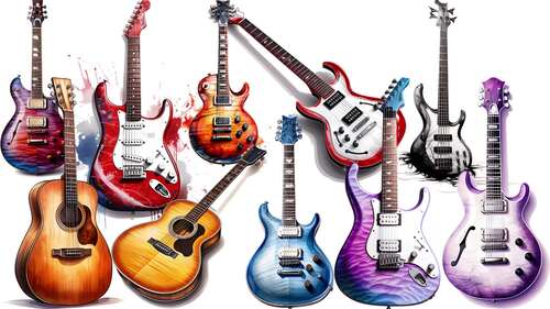 Watercolor Guitars Clipart Set of 20 Files by ArtisticTimberStudio