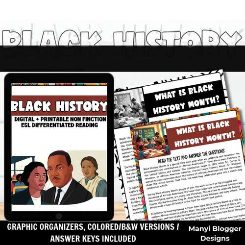 ESL Black History Month Differentiated Reading Comprehension & Graphic ...