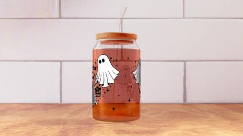 Ghost in Heart Can Glass 16oz Wrap SVG, Halloween Boo, Creepy Ghost in ...