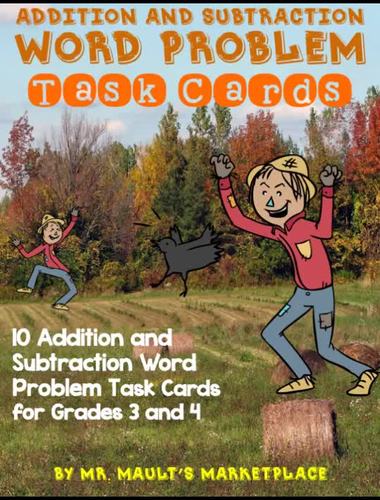 Addition and Subtraction Word Problem Task Cards- Scarecrow Edition!