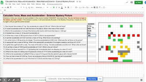 Calculate Force, Mass and Acceleration: Science Mystery Picture | TPT