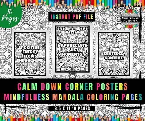 Calm Down Corner Posters, Calming Corner Affirmations Coloring Pages