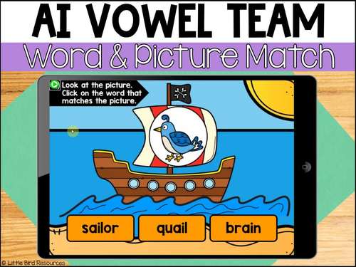 AI Vowel Team Words Boom Cards Center | Long A Sound Phonics Activity ...