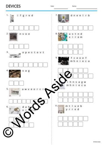Vocabulary Puzzle Writing Worksheets Crossword Word Search Anagram DEVICES