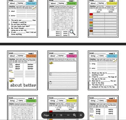 Third Grade Dolch Sight Word Weekly Practice Book (20 weeks) NO PREP