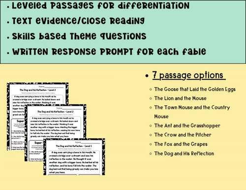 Understanding Theme with Fables Activities Close Reading Comprehension ...