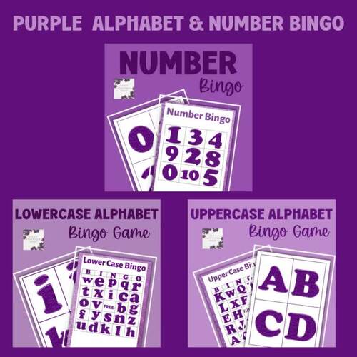 Purple Alphabet & Number Bingo Game Activity by GinasPrintableShop
