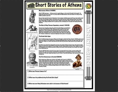 Ancient Greece #2 - Athens (worksheets, game, map- 10 pages) | 6th Grade