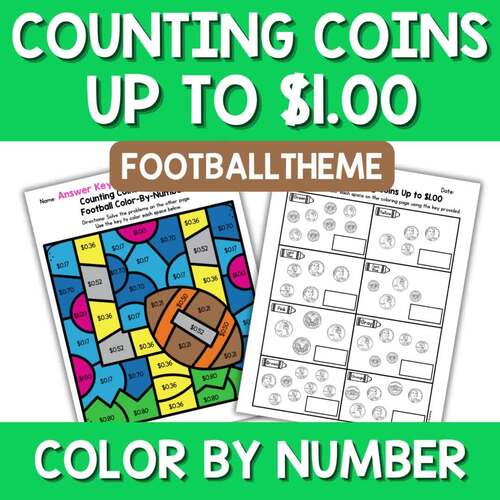 Football Counting Money Coins Up to $1 Color by Number Code 2nd Grade ...