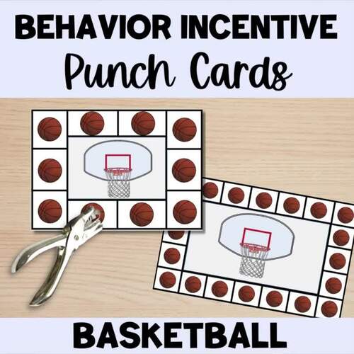 Behavior Punch Cards for Classroom Management Rewards with Basketball Theme