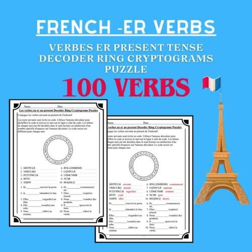 French ER Verbs Verbes ER Present Tense Decoder Ring Cryptograms Puzzle