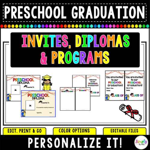 Preschool Graduation Invites l Diplomas l Programs l Editable by Simply ...