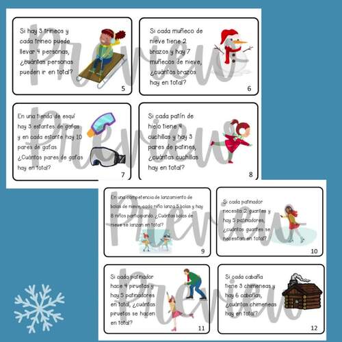 Tarjetas de Problemas de Multiplicación Invernales | TPT