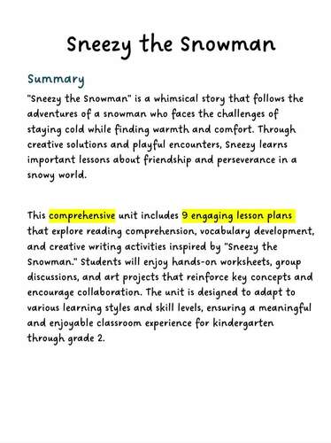 Sneezy the Snowman by Mrs. Sears Little Learners Literacy Lab | TPT