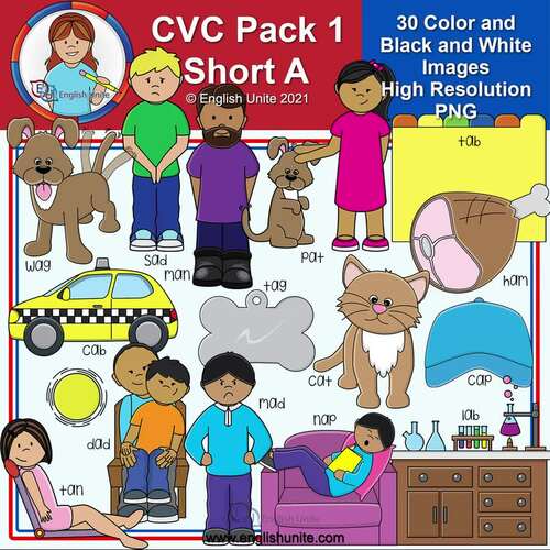 CVC Short Vowel Words Clip Art Bundle – 150 PNG Images | TPT