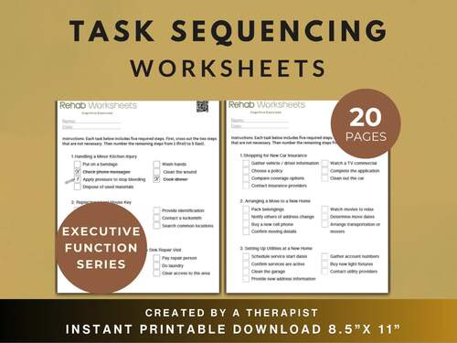 Task Sequencing (20 Worksheets) Executive Function & Daily Living ...