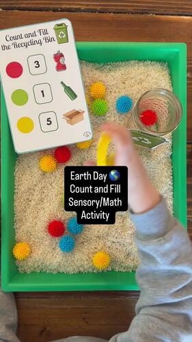 Earth Day Count and Fill the Recycle Bin Sensory Activity Cards | TPT