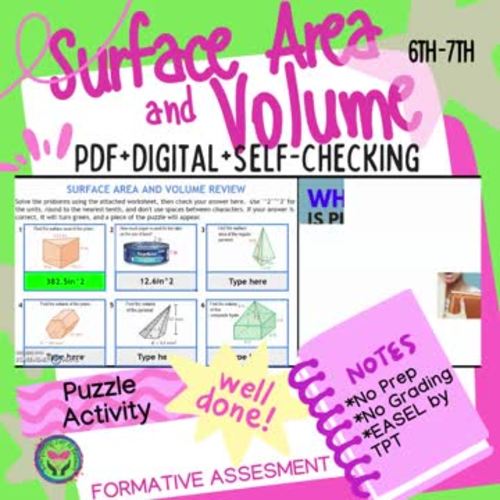 Surface Area and Volume PUZZLE Review Self-checking | TPT