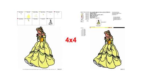 Elegant Disney Princess Belle Yellow Gown Rose Embroidery Designs ...