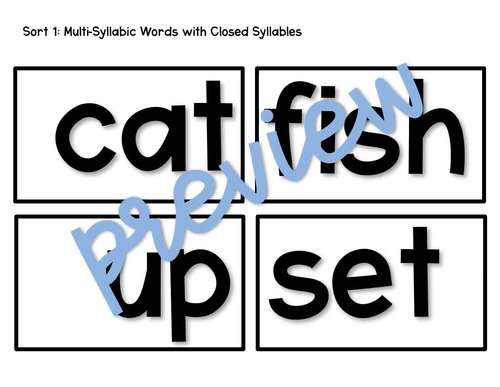 Multi-Syllabic Word Center (CVC closed syllables and v-e syllables ...