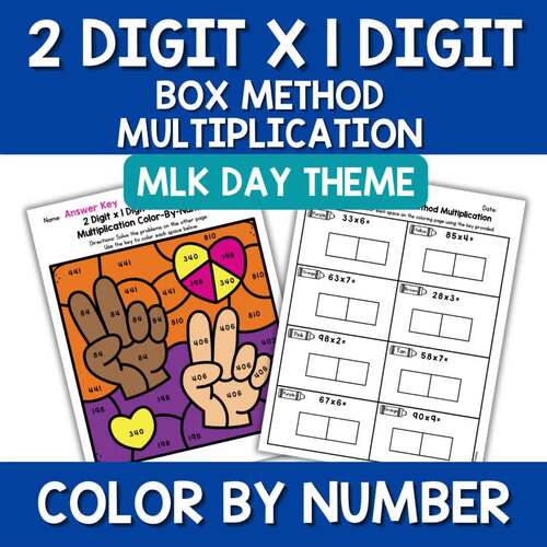 2 Digit by 1 Digit Multiplication Box Method Color by Number Code MLK ...