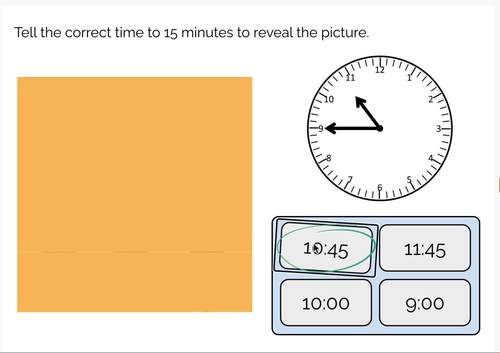 Math Telling Time to 15 Minutes Pumpkin Picture Reveal Boom™ Card Deck