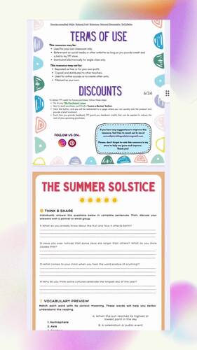 Summer Solstice Science & Celebrations | NO PREP READING & WRITING LESSON