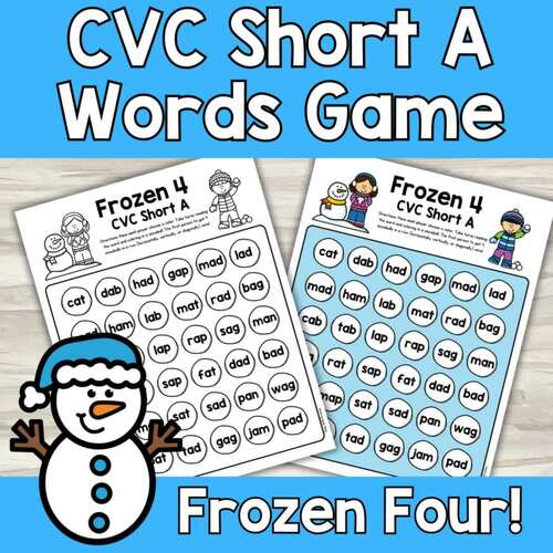 Winter CVC Short A Vowels Center Game Activity Frozen Four in a Row ...