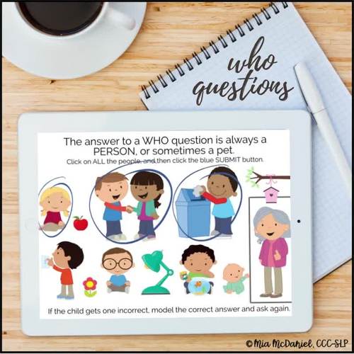 WHO Questions + Actions | Distance Learning BOOM CARDS™ by Mia McDaniel