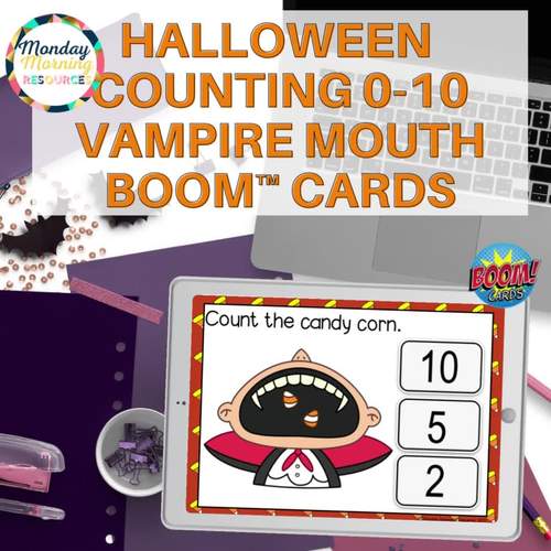 Halloween Math Counting Numbers 0-10 for Boom Cards™ - Vampire Mouth Theme