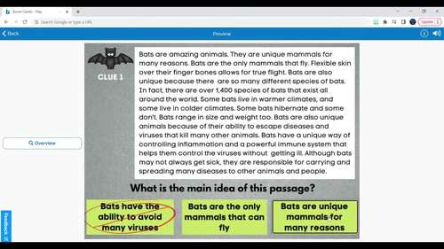 Reading Comprehension Bats Escape Room Boom Cards by Hands on Learning LLC
