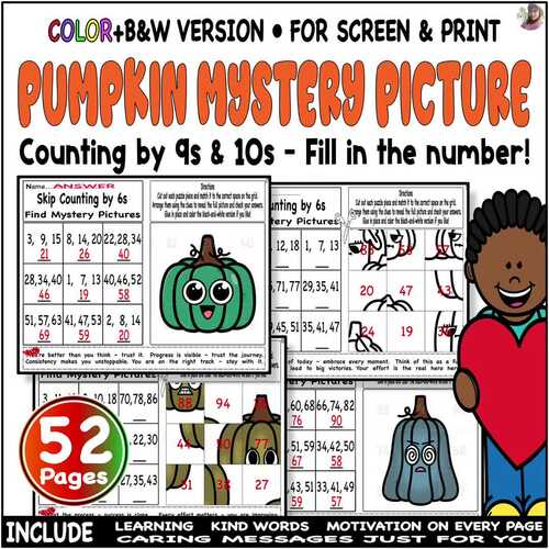 Pumpkin Skip Counting by 9s and 10s Math Mystery Picture Worksheet ...