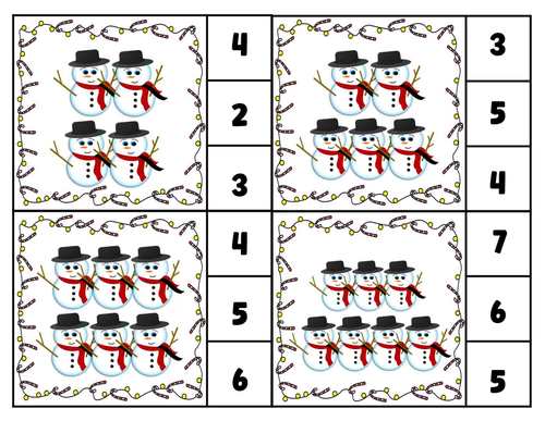 Snowmen Counting Matching Numbers Clip Cards by Three Little Kittens