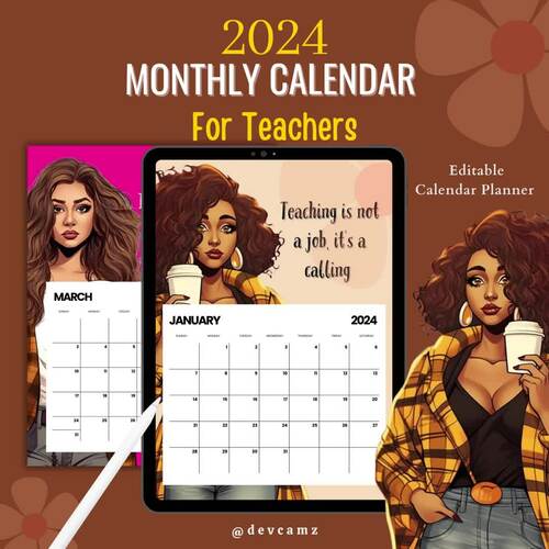 2024 Monthly Calendar For Teachers by Devcamz Store | TPT