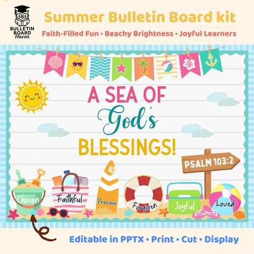 Christian Summer Bulletin Board Kit: Beach Theme | Sunday School Decor