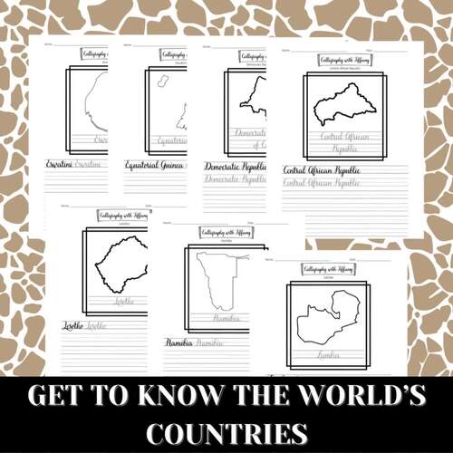 COUNTRIES IN AFRICA | World Map | Cursive Handwriting Practice Sheets ...