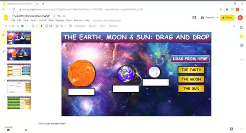 The Earth, Moon and Sun: Drag & Drop Worksheet: Google Slides, Distance ...