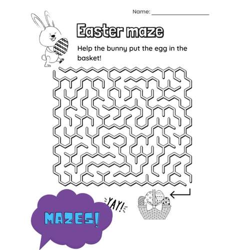 No prep Easter packet with mazes, tracing and math for 4 - 8 year olds