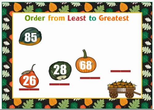 Fall Math Activity Ordering Numbers from Least to Greatest to 100 Boom ...