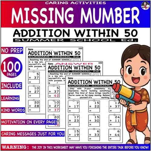 Addition within 50 Missing number fluency time test Game Fun - Summer ...