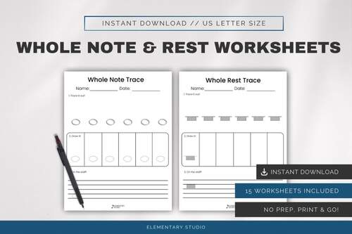 15 Music Theory Tracing Worksheets for Grades 1-5 | Notes, Rests, Clefs ...