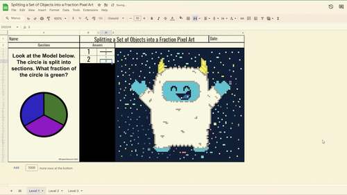 Google Sheets Pixel Art Splitting a Set of Objects into a Fraction TEKS ...