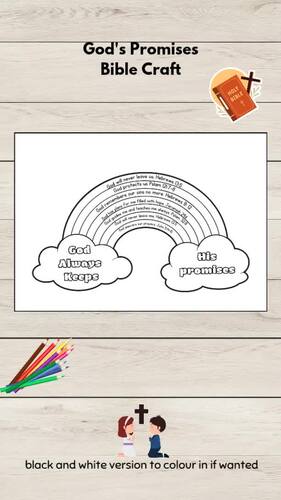 God Promises Rainbow Coloring Craft, Sunday School Bible Lesson Activity,