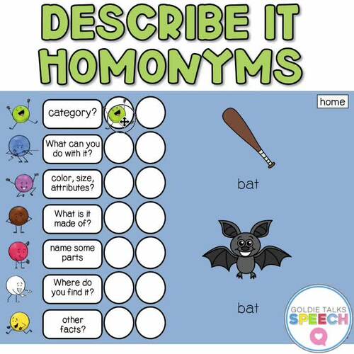 Boom Cards | Describe It : Multiple Meanings and Homonyms | Speech Therapy