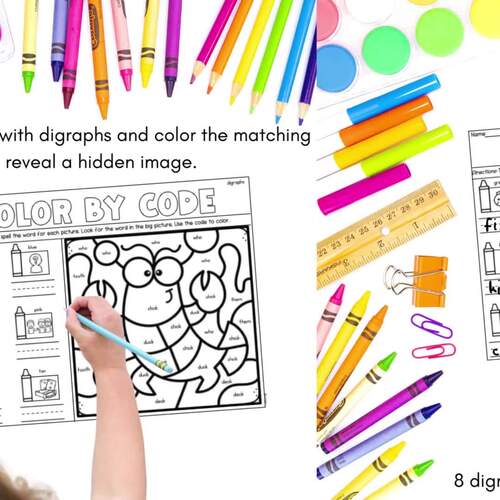 Color by Code Phonics Worksheets Digraphs Practice for Centers | TPT